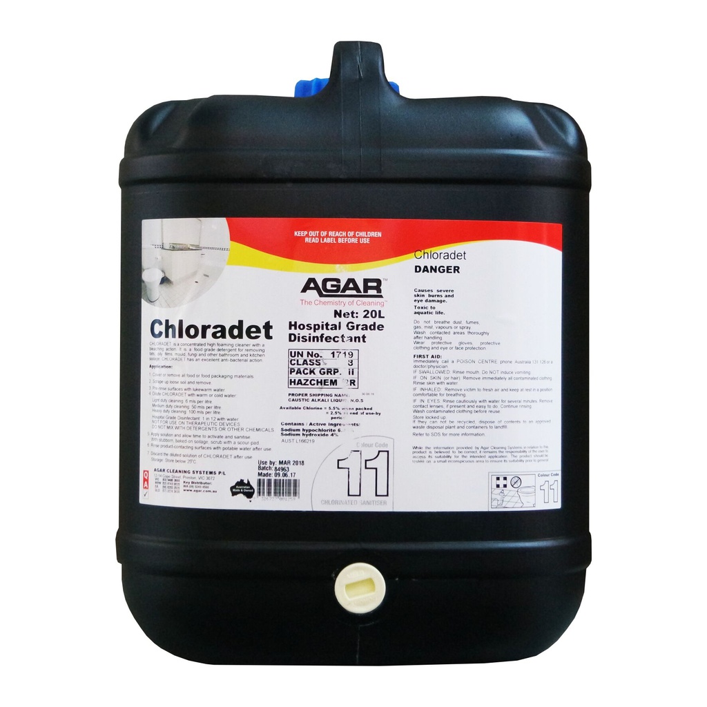 AGAR - CHLORADET DISINFECTANT 20L | Cleaning Products Australia Group ...